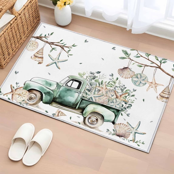 Area Rug 2x3ft Sage Green Truck Shell on White Area Rugs Washable Low ...