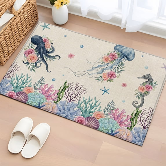 Area Rug 2x3ft, Sea Jellyfish Seahorse Octopus Washable Rugs for Living ...