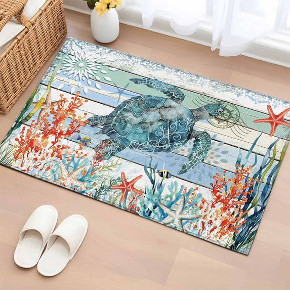 Area Rug 2x3ft Sea Turtle Starfish Coral Area Rugs Washable Low Pile ...