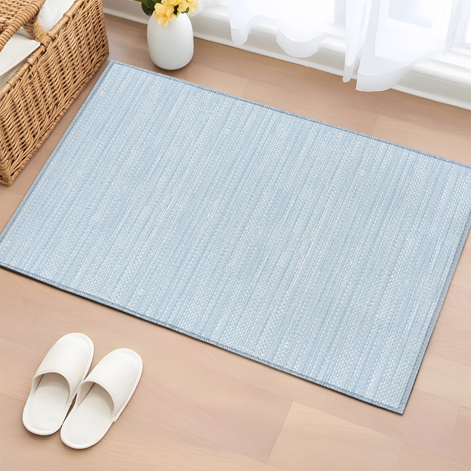 Area Rug 2x3ft Sky Blue Linen Weave Texture Floor Entryway Rugs Indoor ...