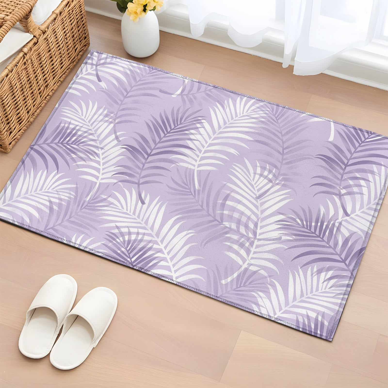 Area Rug 2x3ft, Summer Palm Leaf on Purple Washable Rugs for Living ...