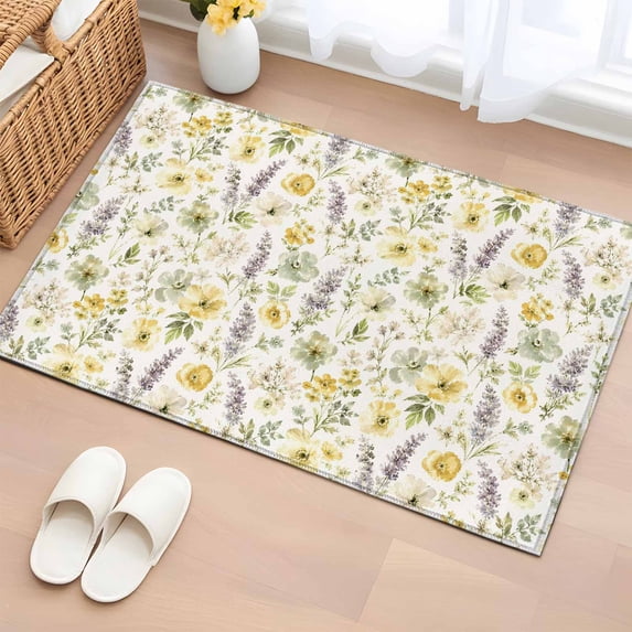 Area Rug 2x3ft Summer Pastoral Flower Leaf Area Rugs Washable Low Pile ...
