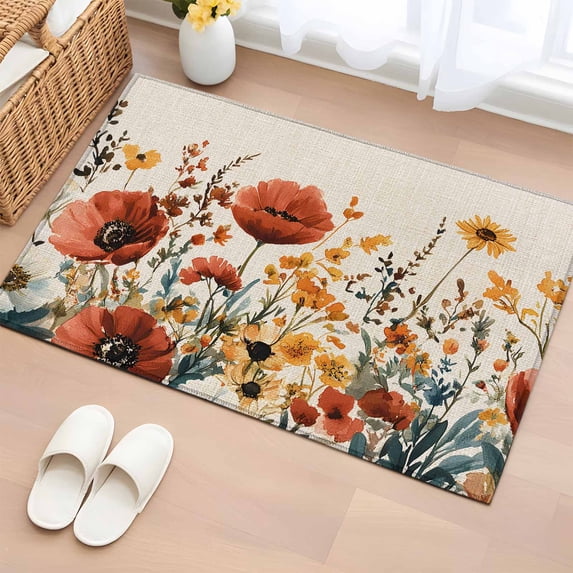 Area Rug 2x3ft Summer Pastoral Wildflower Area Rugs Washable Low Pile ...