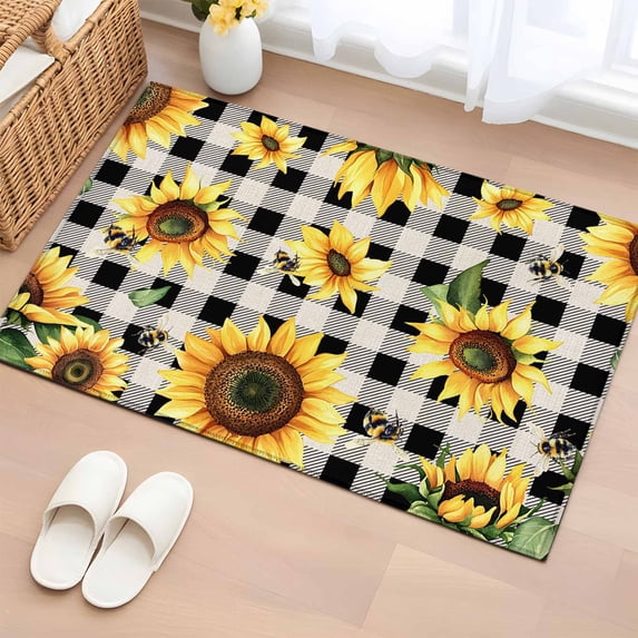 Area Rug 2x3ft Summer Sunflower Bee Spring Floral Watercolor Area Rugs ...