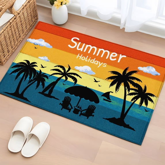 Area Rug 2x3ft Summer Watercolor Seaside Palm Trees Seagull Area Rugs ...