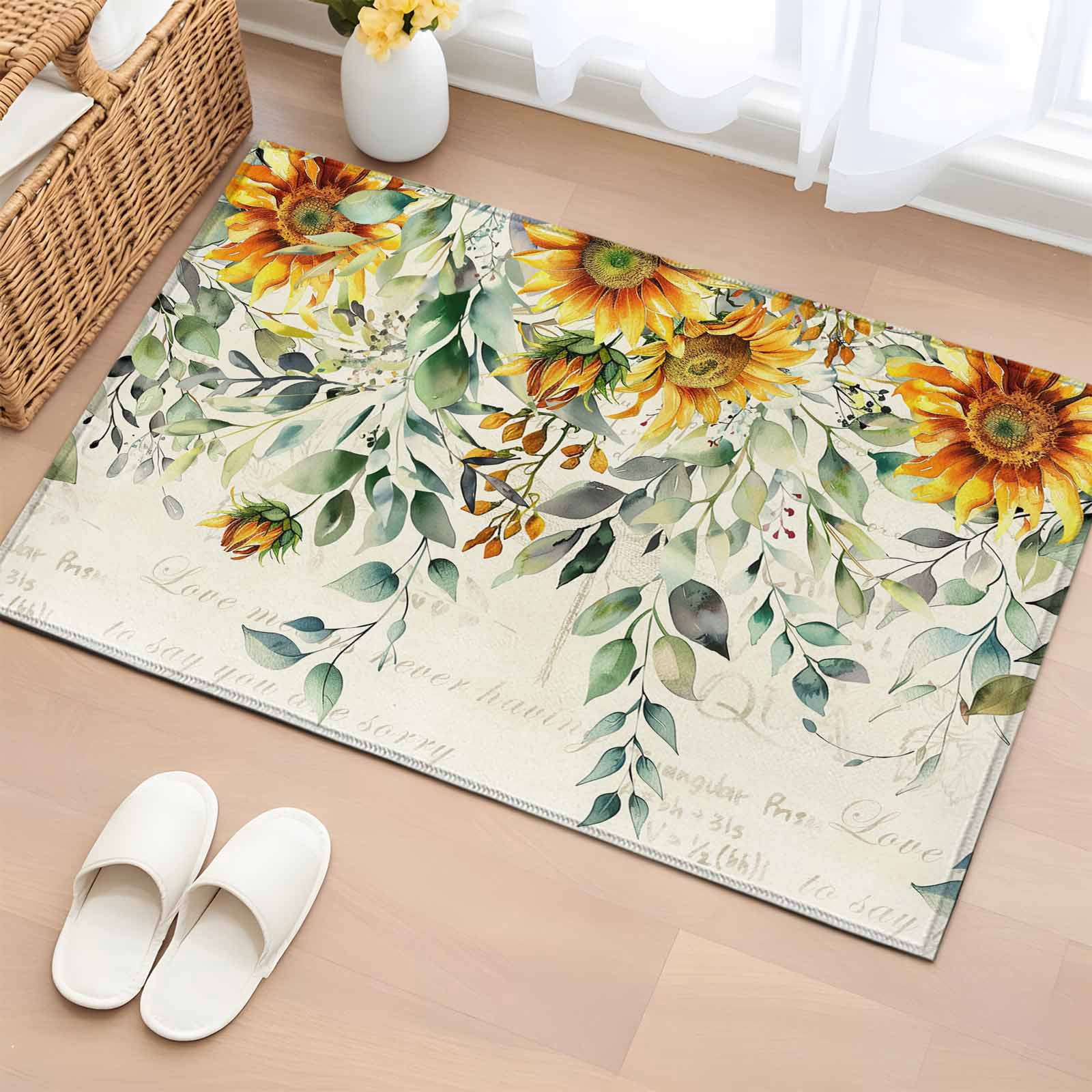 Area Rug 2x3ft Sunflower Green Eucalyptus Leaves Area Rugs Washable Low ...