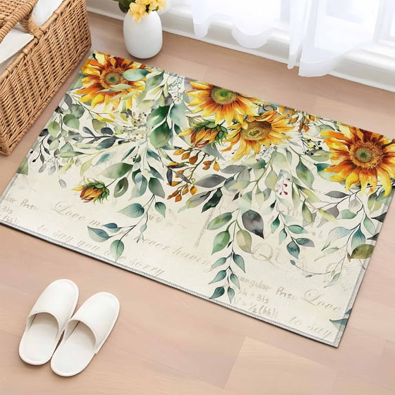 Area Rug 2x3ft Sunflower Green Eucalyptus Leaves Area Rugs Washable Low ...