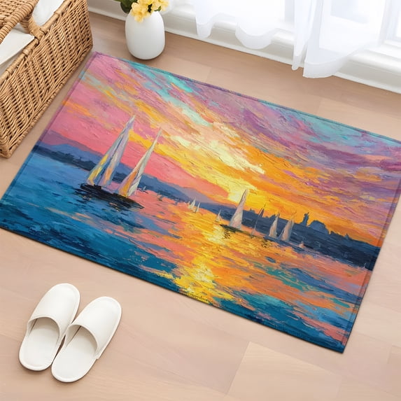 Area Rug 2x3ft Sunset at Sea Sailboat Area Rugs Washable Low Pile Floor ...