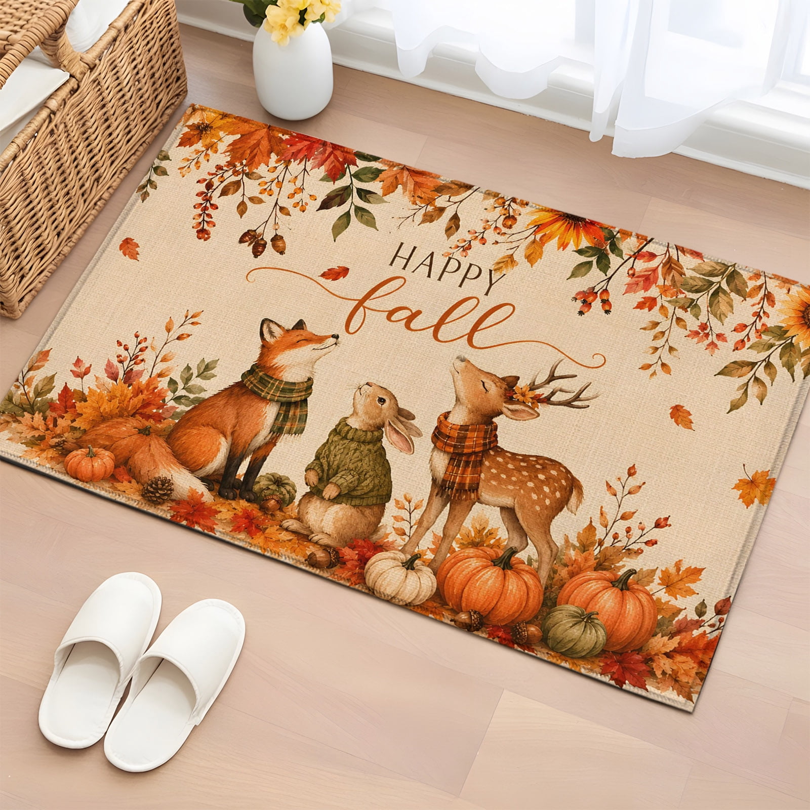 Area Rug 2x3ft, Thanksgiving Maple Leaf Pumpkin Washable Rugs for ...