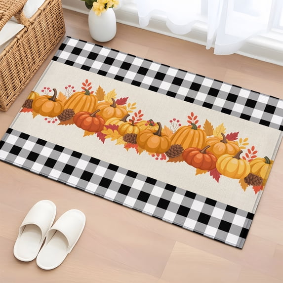 Area Rug 2x3ft, Thanksgiving Orange Pumpkin Maple Leaf Washable Rugs ...