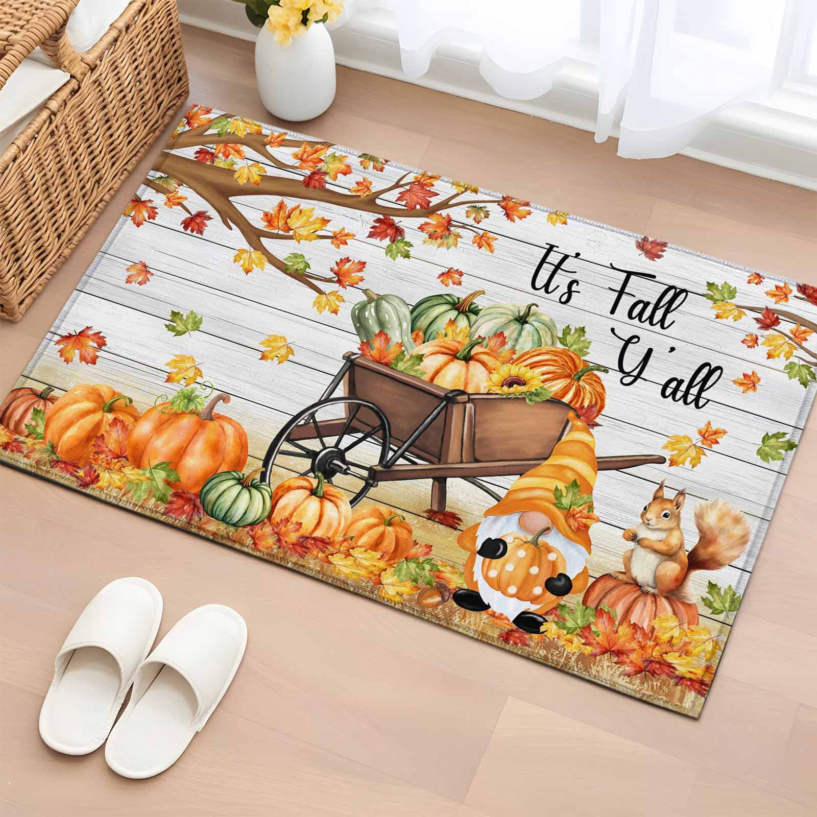 Area Rug 2x3ft, Thanksgiving Pumpkin Fall Orange Maple Tree Washable ...
