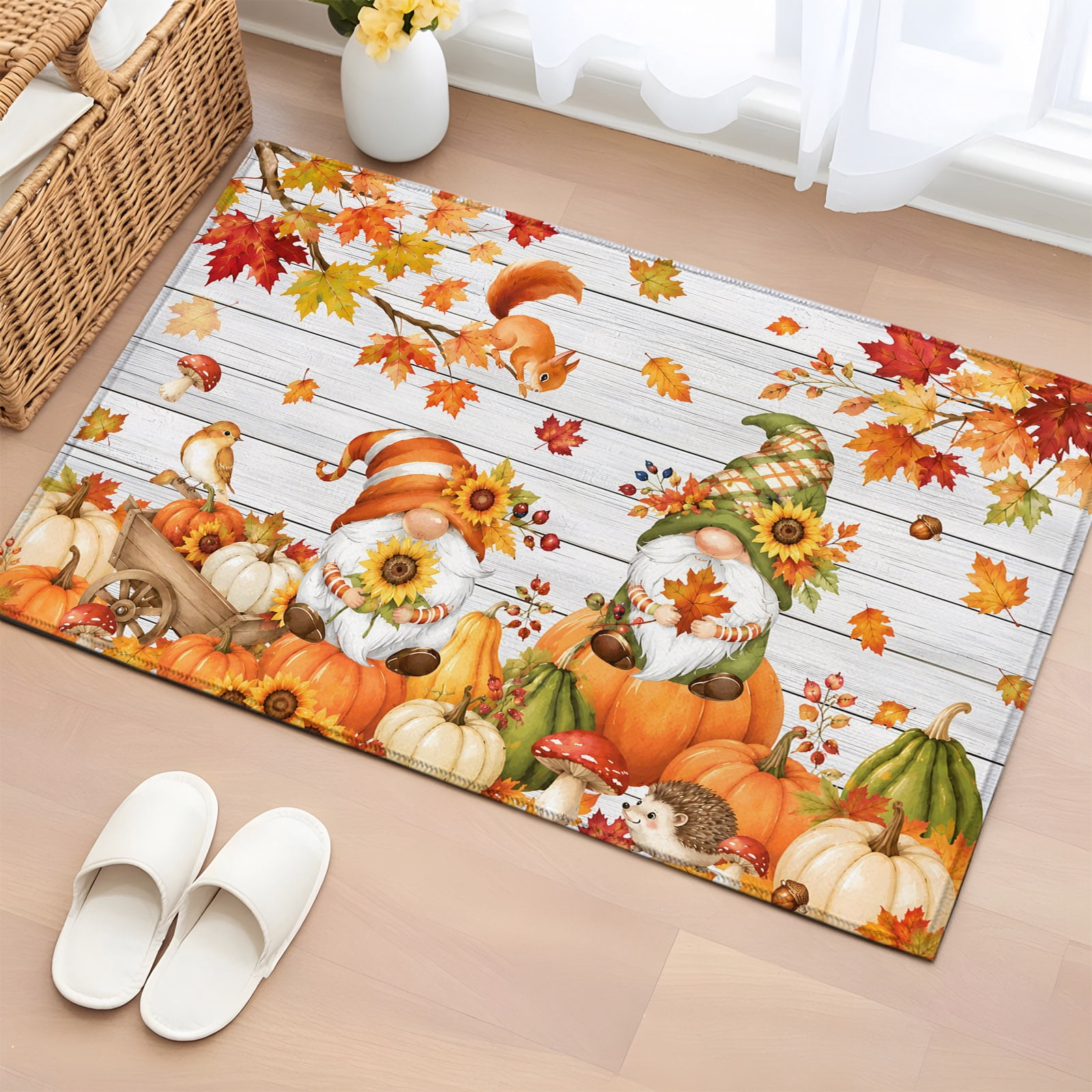 Area Rug 2x3ft Thanksgiving Pumpkin Leaf Flower Area Rugs Washable Low ...