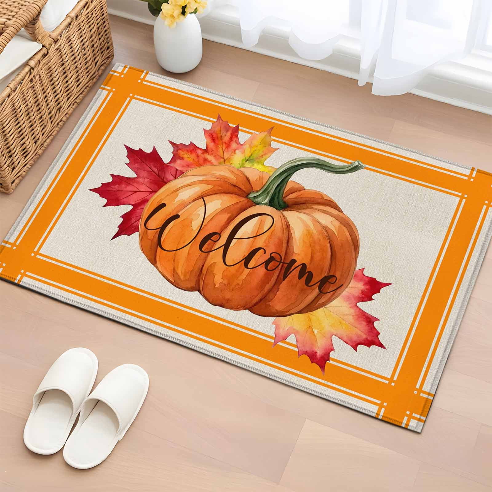 Area Rug 2x3ft Thanksgiving Pumpkin Welcome Quote Area Rugs Washable ...