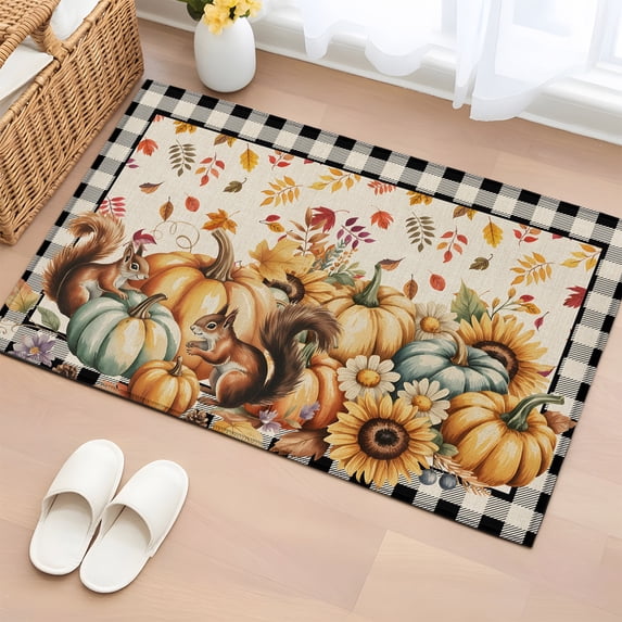 Area Rug 2x3ft, Thanksgiving Pumpkins Squirrel Washable Rugs for Living ...
