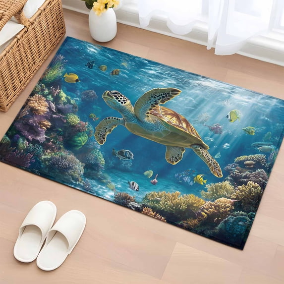 Area Rug 2x3ft Tropical Ocean Turtle Coral Area Rugs Washable Low Pile ...