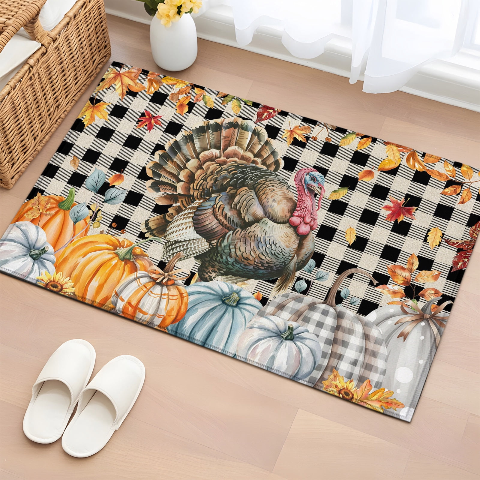 Area Rug 2x3ft, Turkey Pumpkin Fall Farm Harvest Washable Rugs for ...