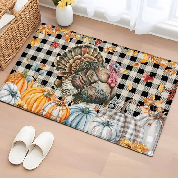 Area Rug 2x3ft, Turkey Pumpkin Fall Farm Harvest Washable Rugs for ...