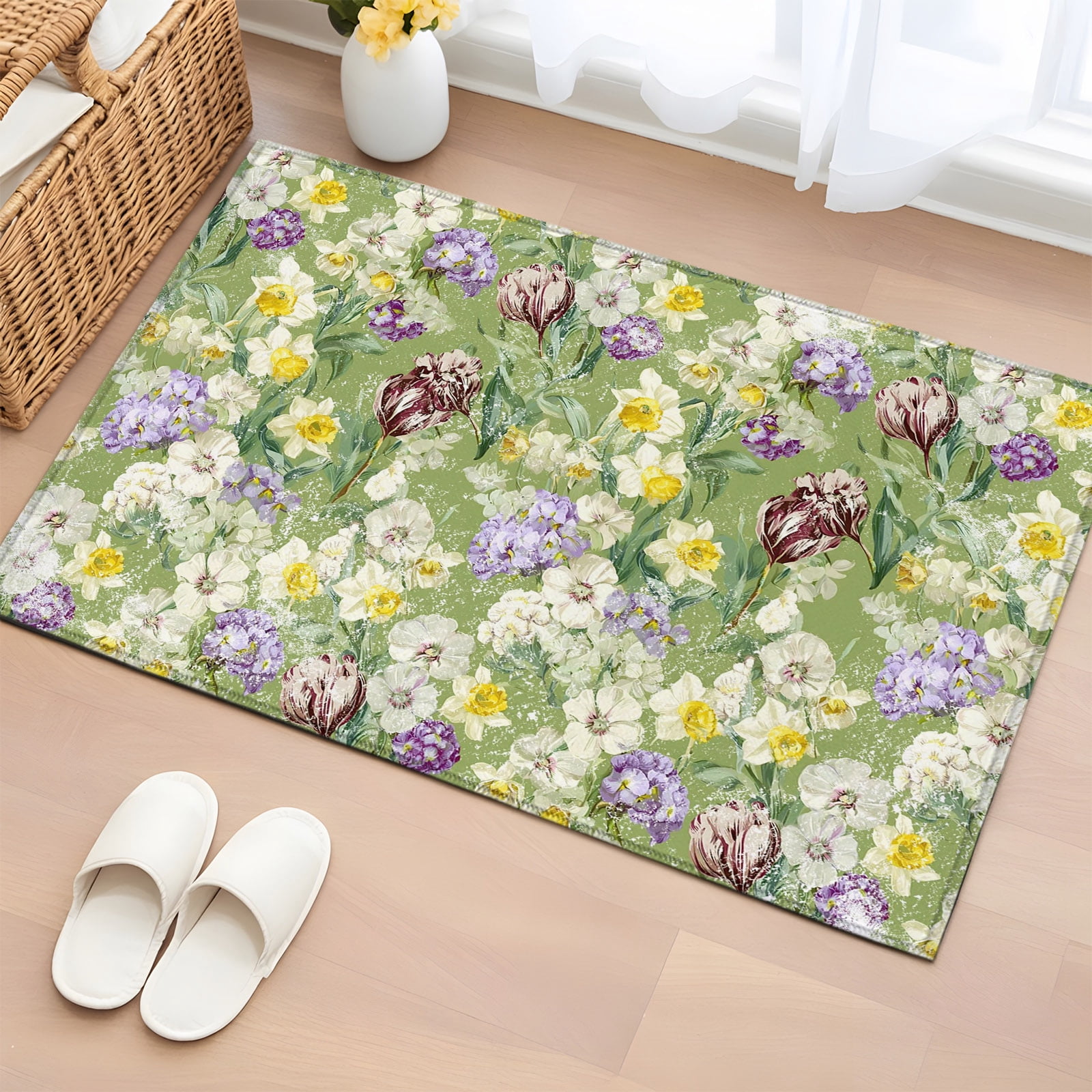 Area Rug 2x3ft, Vintage Floral Tulips Leaves Washable Rugs for Living ...