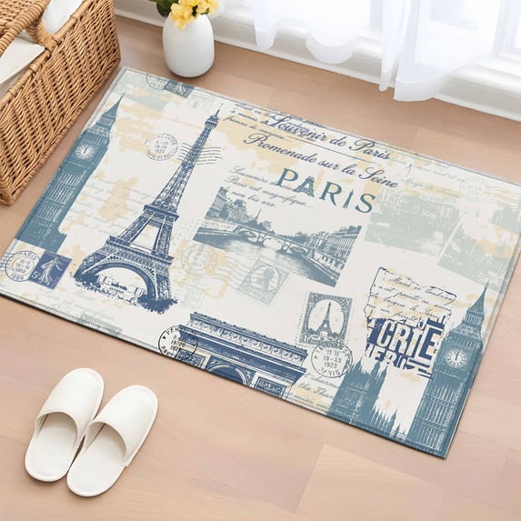 Area Rug 2x3ft Vintage Paris Architectural Blue Area Rugs Washable Low ...