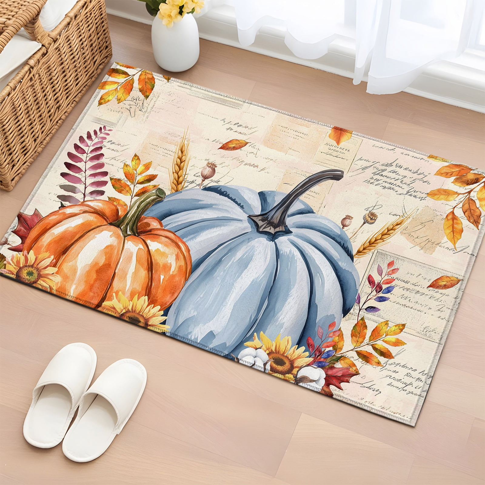 Area Rug 2x3ft, Vintage Thanksgiving Pumpkin Bird Washable Rugs for ...