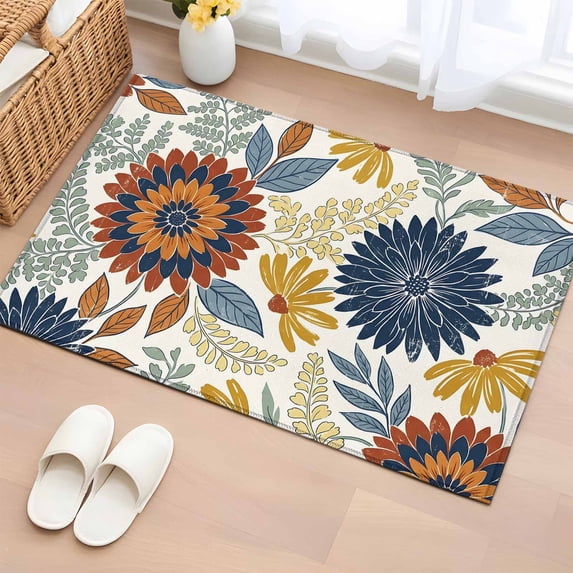 Area Rug 2x3ft, Vintage Watercolor Flower Leaves Washable Rugs for ...