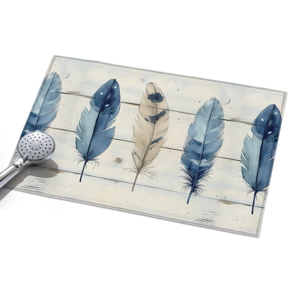 Area Rug 2x3ft Watercolor Beige Blue Feather Washable Area Rugs for ...