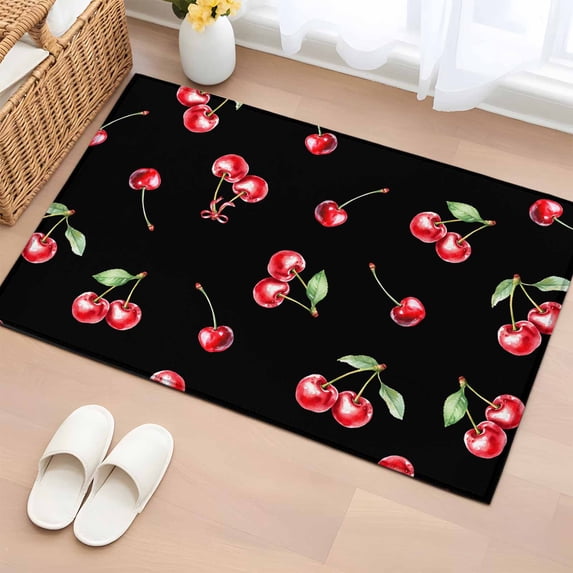 Area Rug 2x3ft Watercolor Red Cherry on Black Area Rugs Washable Low ...