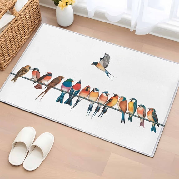 Area Rug 2x3ft Watercolor Row Of Birds on White Area Rugs Washable Low ...