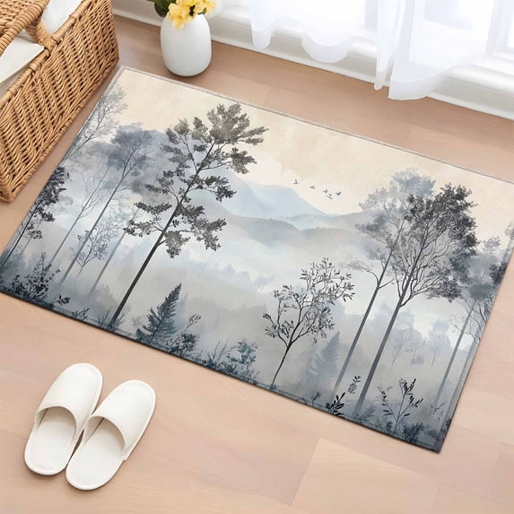 Area Rug 2x3ft Watercolor Tree Mountain Scenery Area Rugs Washable Low ...