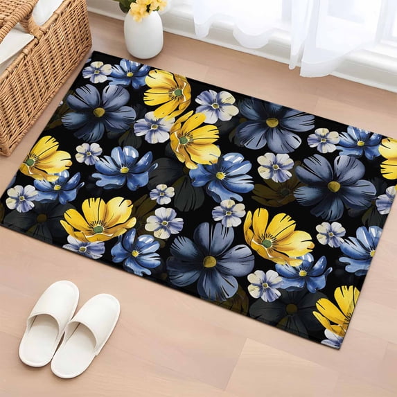 Area Rug 2x3ft Watercolor Yellow Blue Flower Area Rugs Washable Low ...