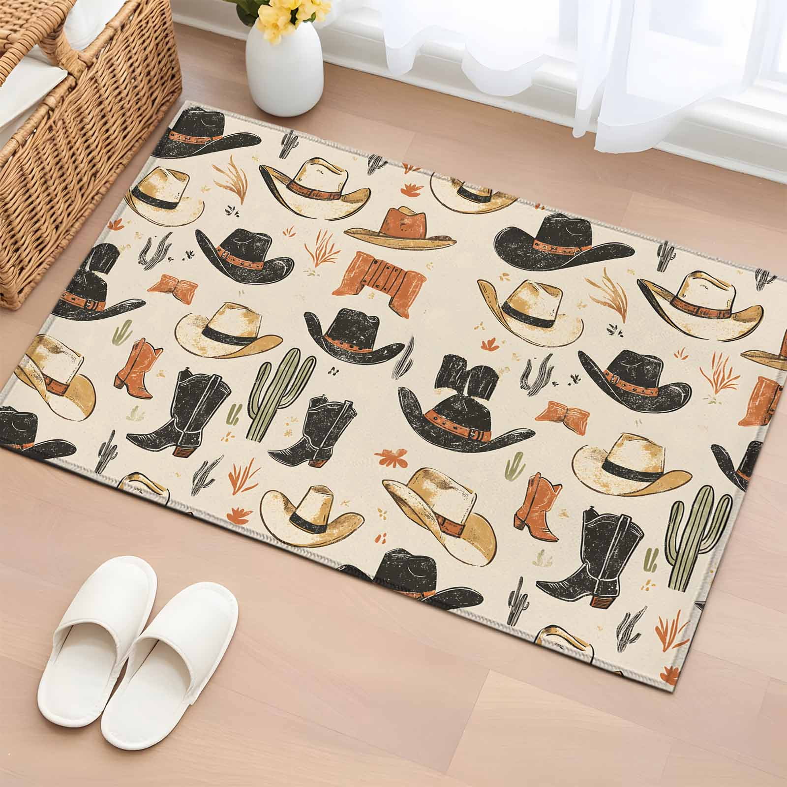 Area Rug 2x3ft Western Cowboy Hat Boots Area Rugs Washable Low Pile ...