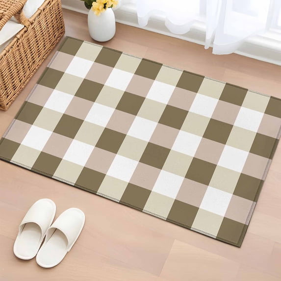Area Rug 2x3ft White Mocha Brown Buffalo Plaid Area Rugs Washable Low ...