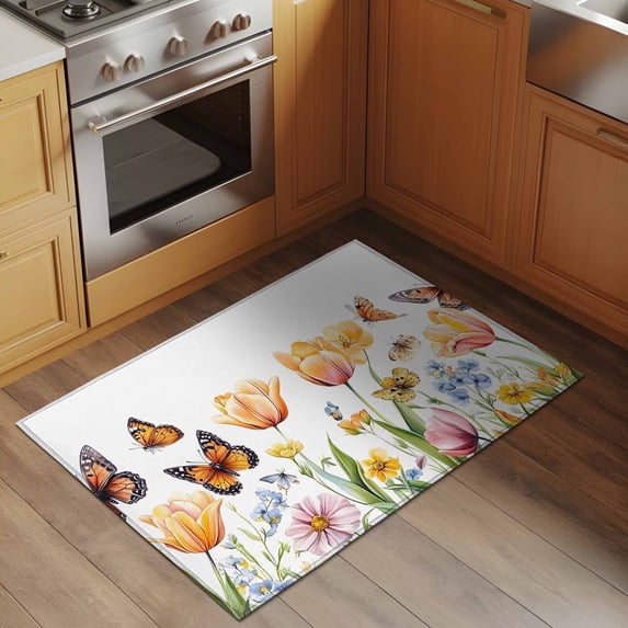 Area Rug 2x3ft Yellow Floral Butterfly Washable Area Rugs for Living ...