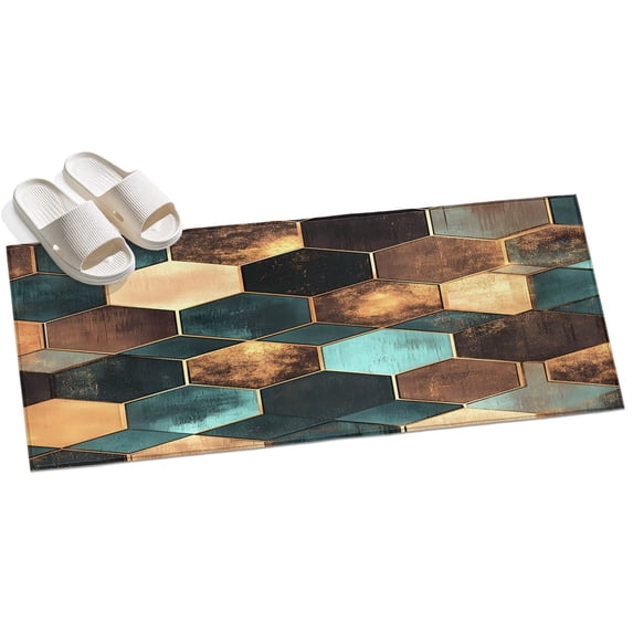 Area Rug 2x6ft Abstract Brown Teal Geometric Area Rugs for Kitchen ...