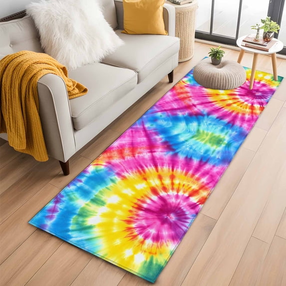 Area Rug 2x6ft Abstract Colorful Tie-dye Texture Area Rugs Washable Low ...