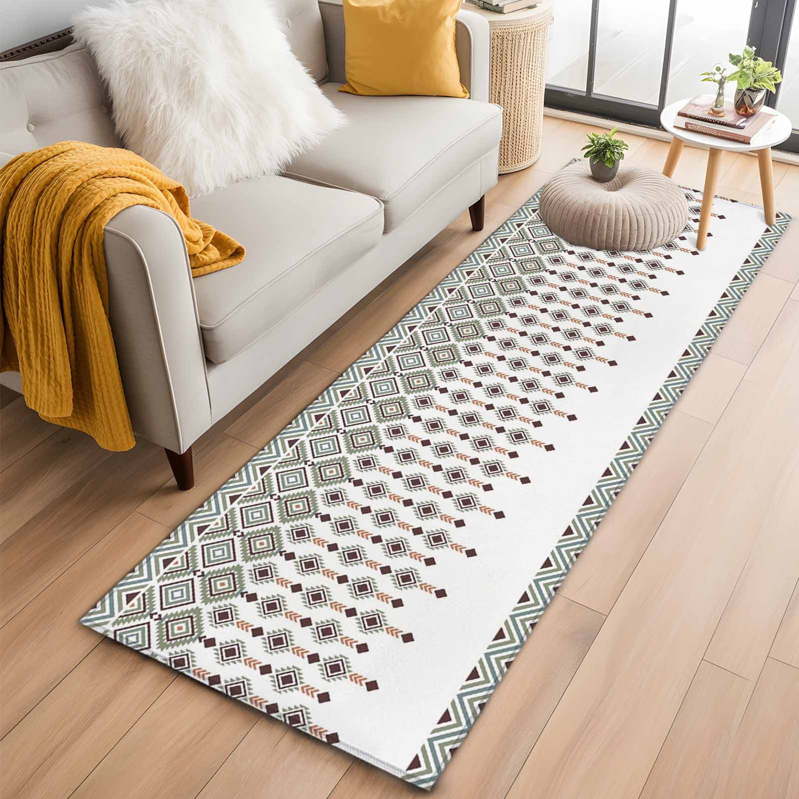 Area Rug 2x6ft Abstract Diamond Motifs Pattern Area Rugs Washable Low ...