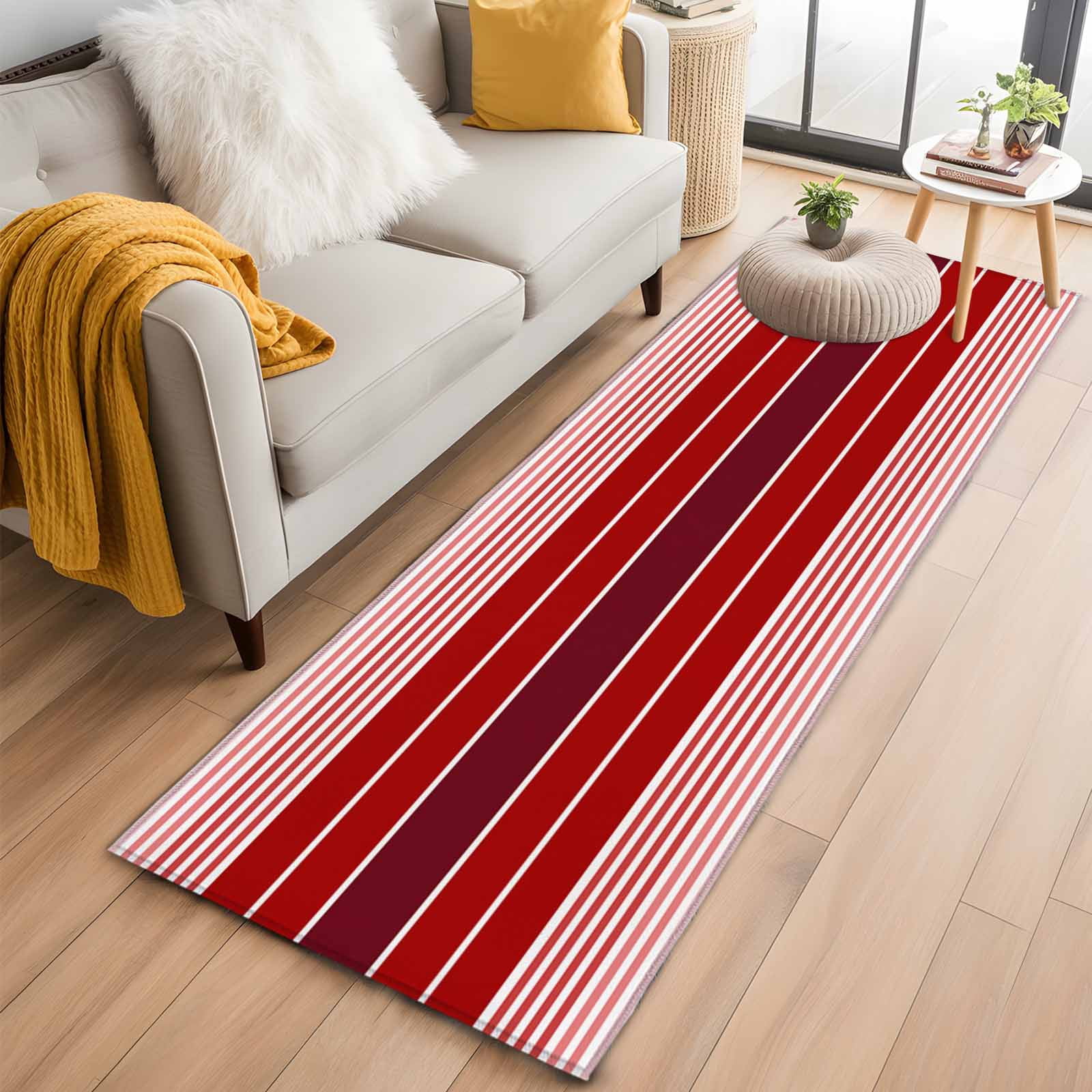 Area Rug 2x6ft Abstract Gradient Red White Stripes Area Rugs Washable ...