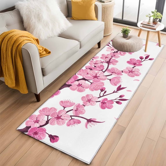 Area Rug 2x6ft Abstract Pink Cherry Blossom Flower on White Area Rugs ...