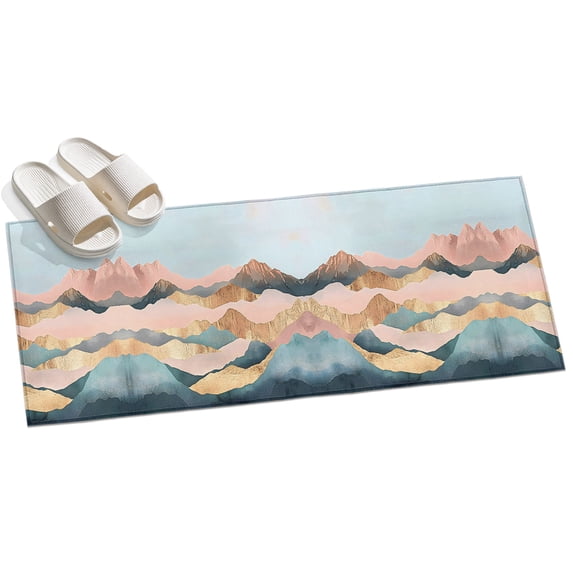 Area Rug 2x6ft Abstract Pink Green Mountain Area Rugs for Kitchen ...