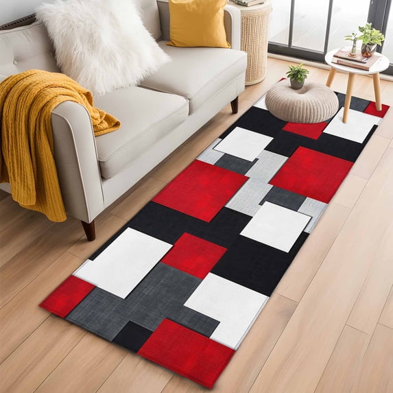Area Rug 2x6ft Abstract Red Black White Gray Color Block Area Rugs ...
