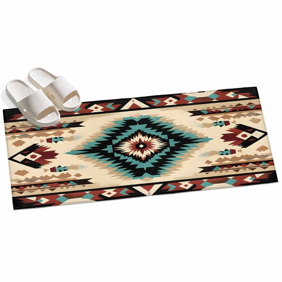 Area Rug 2x6ft Abstract Teal Beige Geometric Area Rugs for Kitchen ...