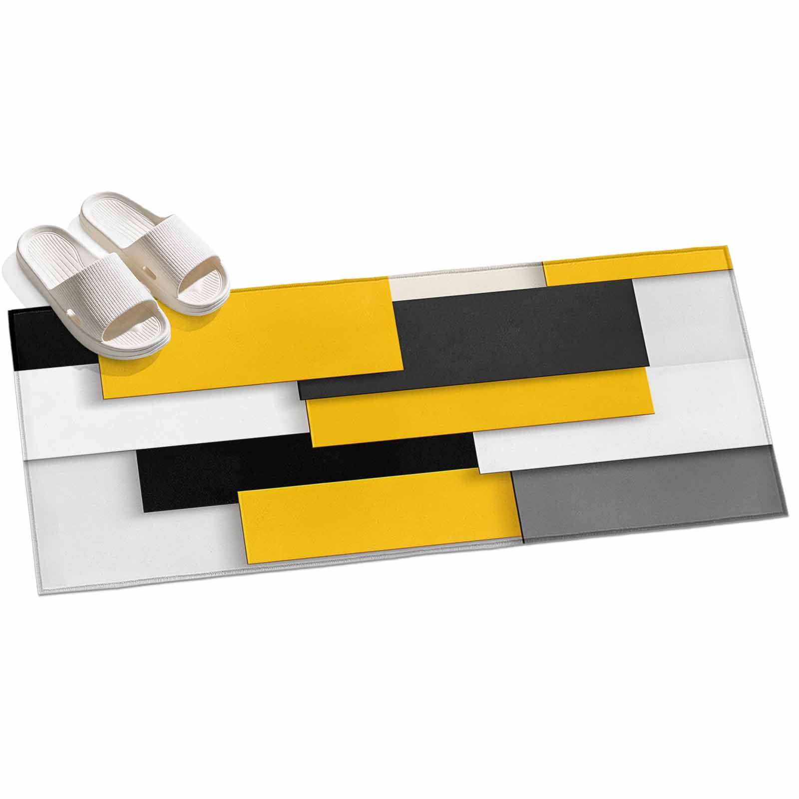 Area Rug 2x6ft Abstract Yellow White Patchwork Area Rugs for Kitchen ...