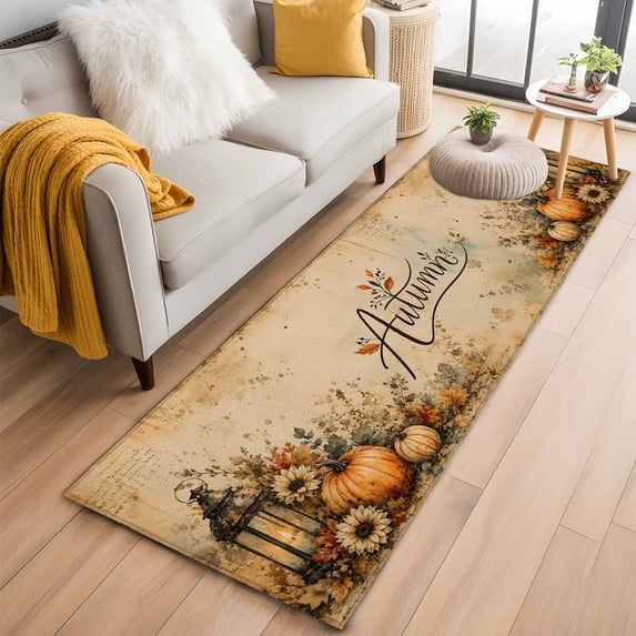 Area Rug 2x6ft Autumn Farm Pumpkins Sunflowers Area Rugs Washable Low ...