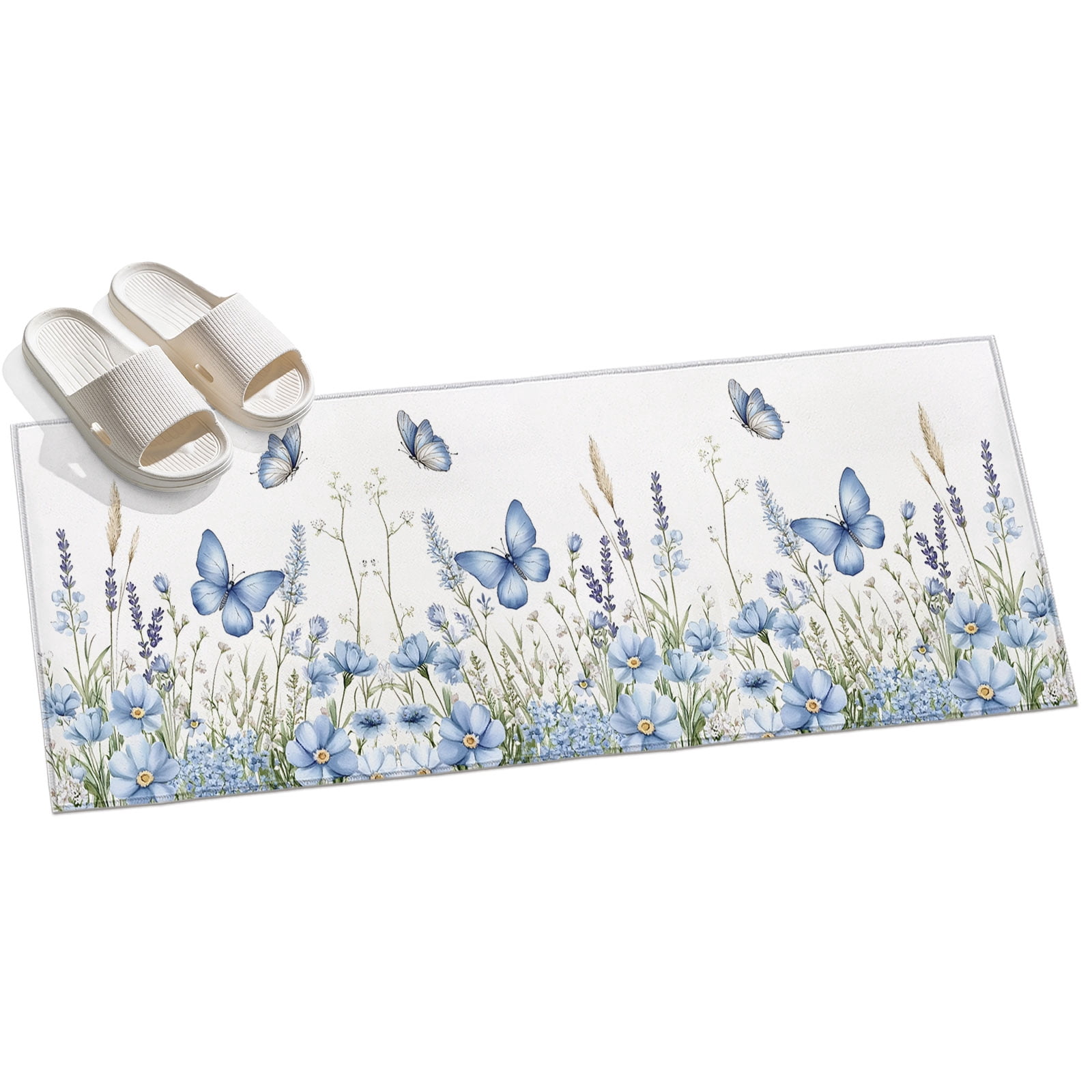 Area Rug 2x6ft Blue Daisy Plant Area Rugs for Kitchen Runner Rug ...