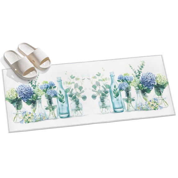 Area Rug 2x6ft Blue Flowers Eucalyptus Leaf Area Rugs for Kitchen ...