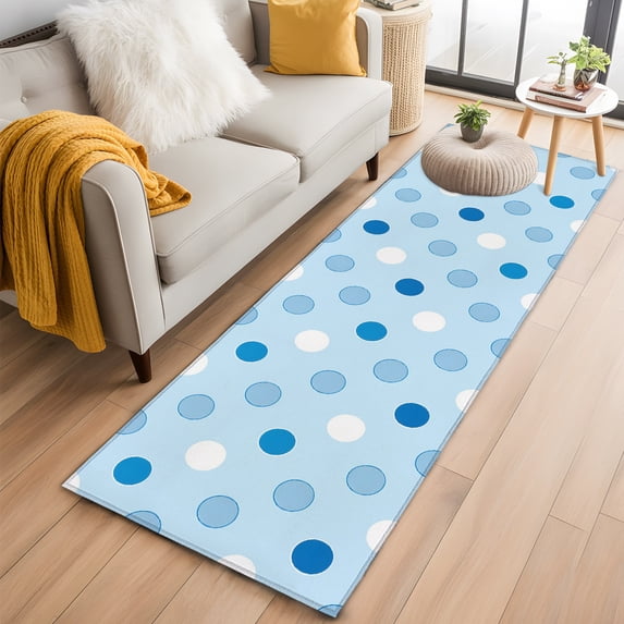 Area Rug 2x6ft Blue Polka Dot Watercolor Area Rugs Washable Low Pile ...