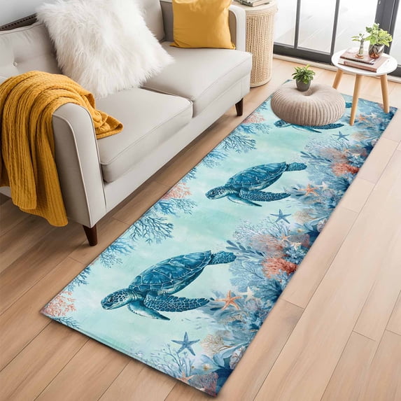 Area Rug 2x6ft Blue Sea Turtle Carpets Indoor Floor Area Mat Washable ...