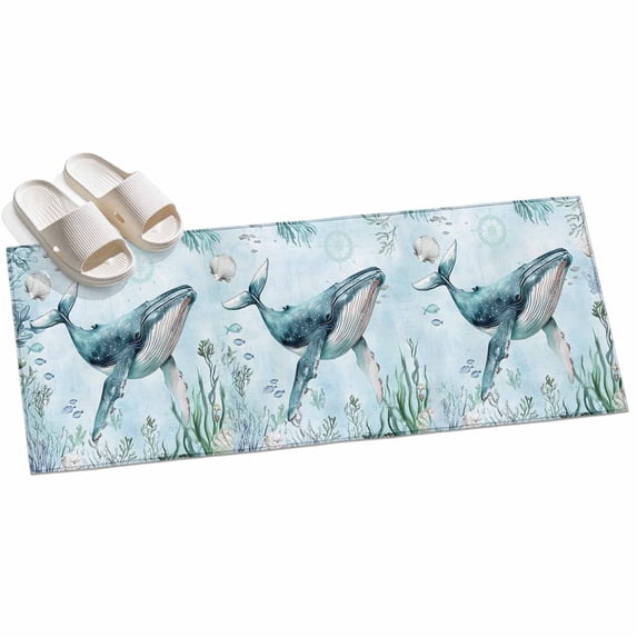 Area Rug 2x6ft Blue Whale Coral Shell Area Rugs for Kitchen Runner Rug ...
