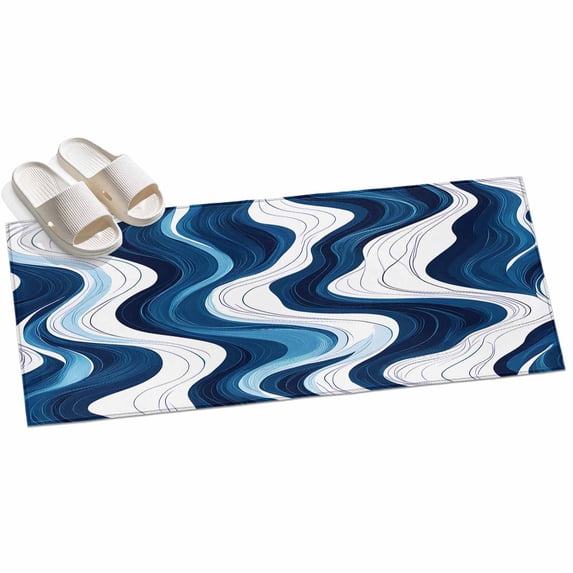 Area Rug 2x6ft Blue White Waves Modern Area Rugs for Kitchen Runner Rug ...