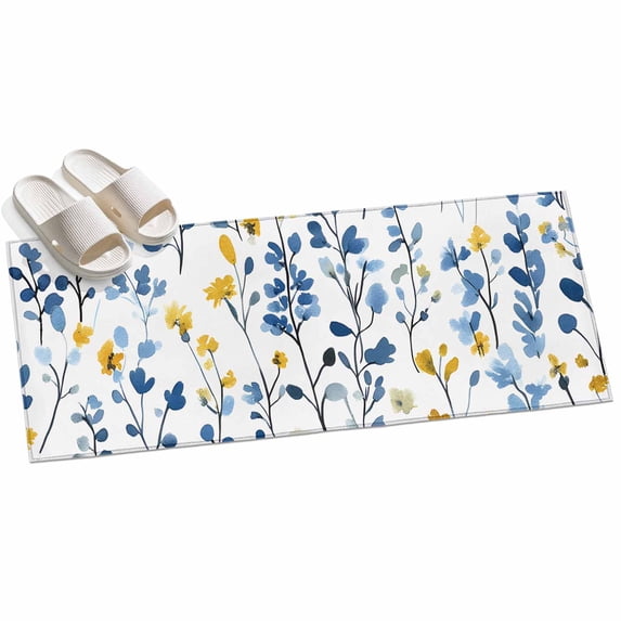 Area Rug 2x6ft Blue Wildflower Area Rugs for Kitchen Runner Rug Leaves ...